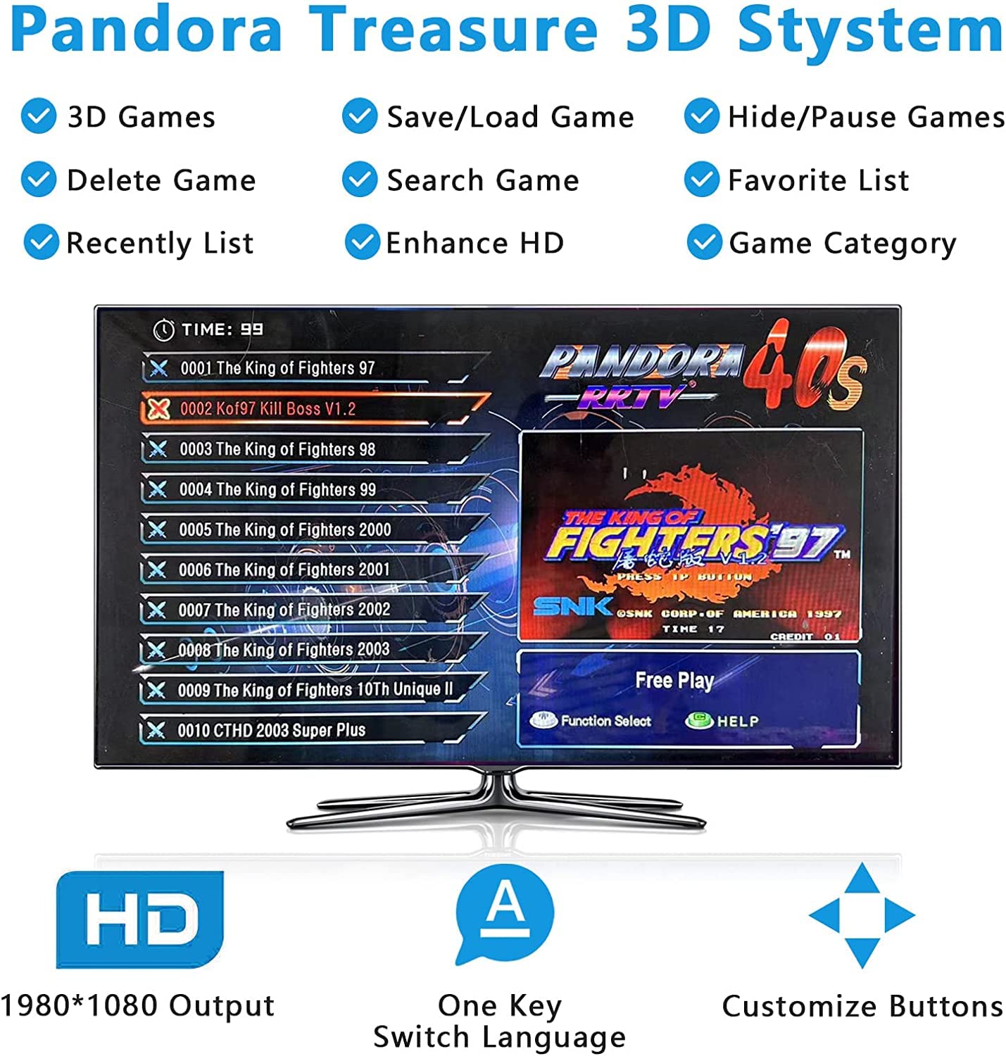 VEGAMED 22000 in1 Pandoras Box Arcade with Download Function, 3D Arcade Game Console, 1280x720 Full HD, VGA, HDMI,Support Search/Save/Hide/Pause Game up to 4 Players