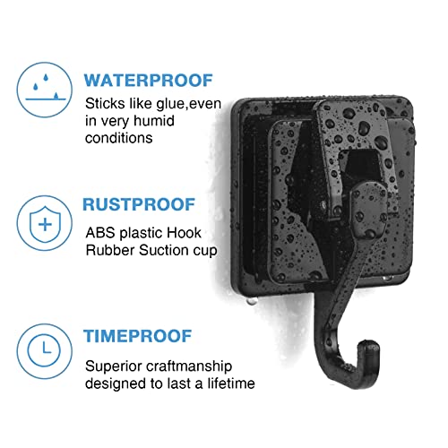 Khdrvok Heavy Duty Vacuum Square Cup Hook, Easy to Install and Remove, Black- Plated Plished Super Suction for Kitchen, Bathroom and Restroom, 2Pack