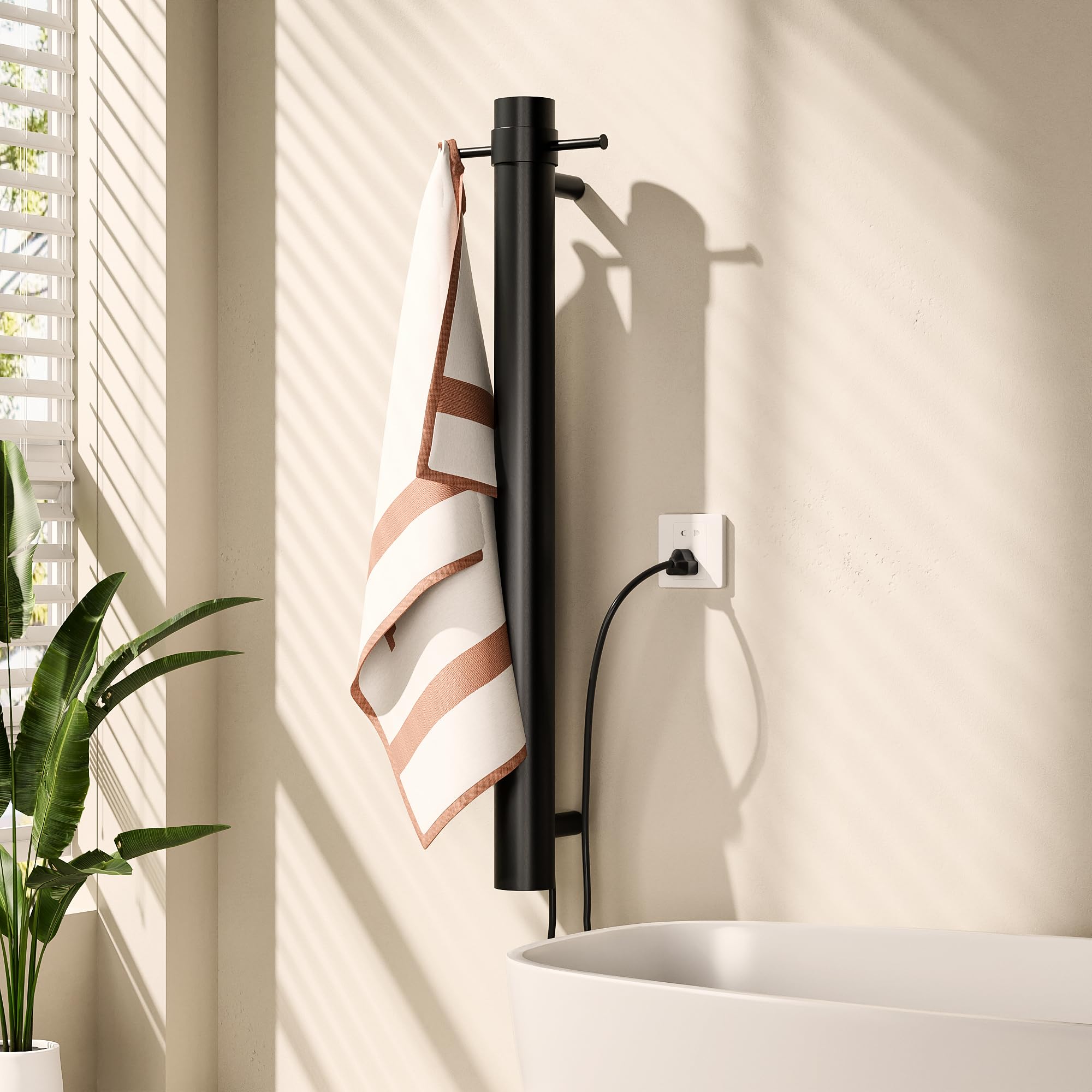 Hasipu Towel Warmer Rack for Bathroom with One Button Control, Heated Towel Racks for Bathroom Wall Mounted Towel Warmer Rack, Plug-in/Hardwired (Matt Black)