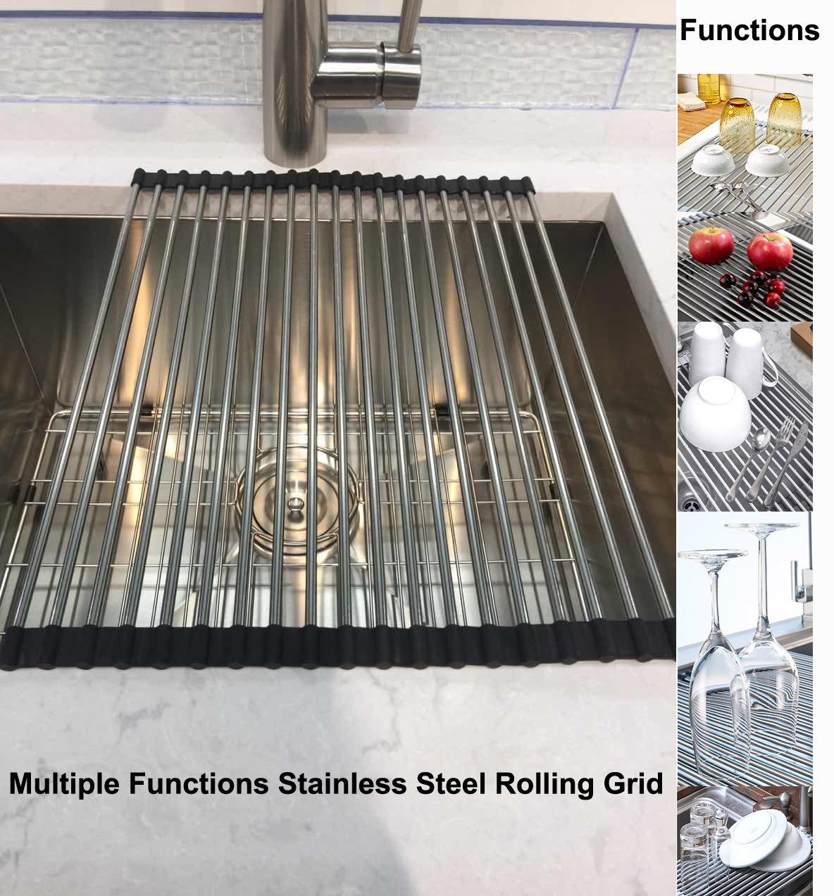 KABCO 32 Inch 16 Gauge Extra Thick Undermount Zero Radius Double Bowl Handmade Kitchen Sink with Stainless Steel Sink Strainers Bottom Sink Grids and a Rolling Grid Combo Package