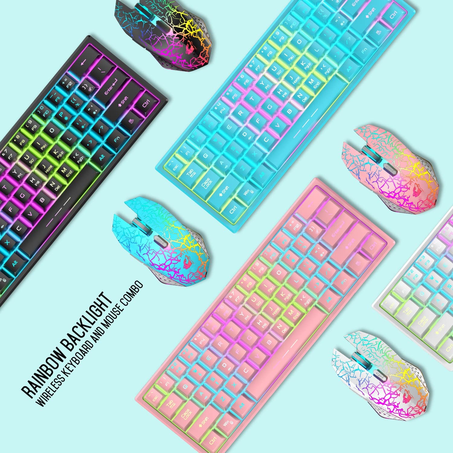EXHNLE Gaming Keyboard and Mouse Combo, Ultra-Compact 62 Keys RGB Backlit Mini Keyboard, Lightweight Optical Mouse, RGB Wired Gaming Set for Gamer (Color : Blue)