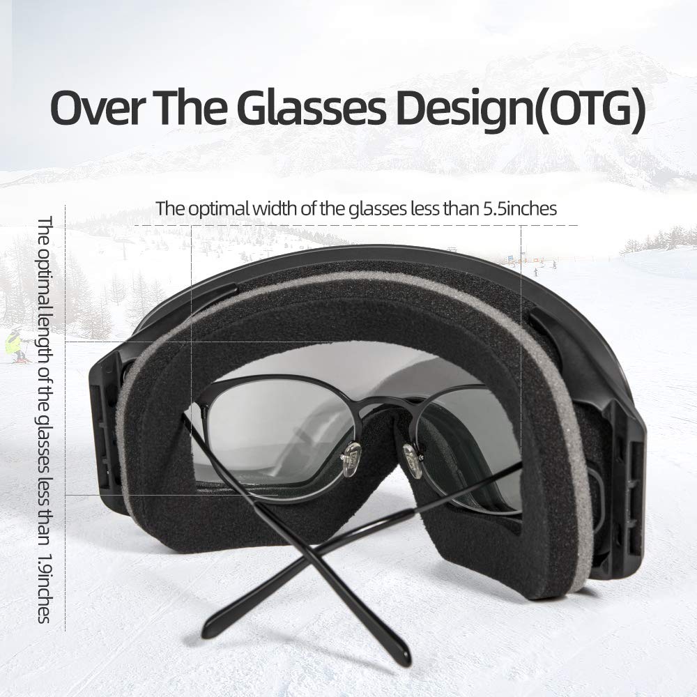 COPOZZ S2 Ski Goggles, Magnetic Snow Snowboard Goggles - Helmet Compatible Over Glasses OTG Design Non-Slip Strap UV400 Protection for Men and Women … (Silver Goggle-(VLT 8%))