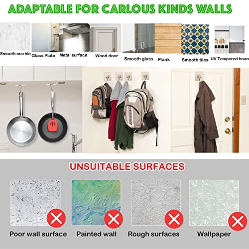 Large Adhesive Hooks 22LB(MAX),Waterproof and Rustproof Wall Hooks for Hanging Heavy Duty,Stainless Steel Towel Door and Coat Hooks for Kitchen, Bathroom, (10, 2.76*2.76 inch)