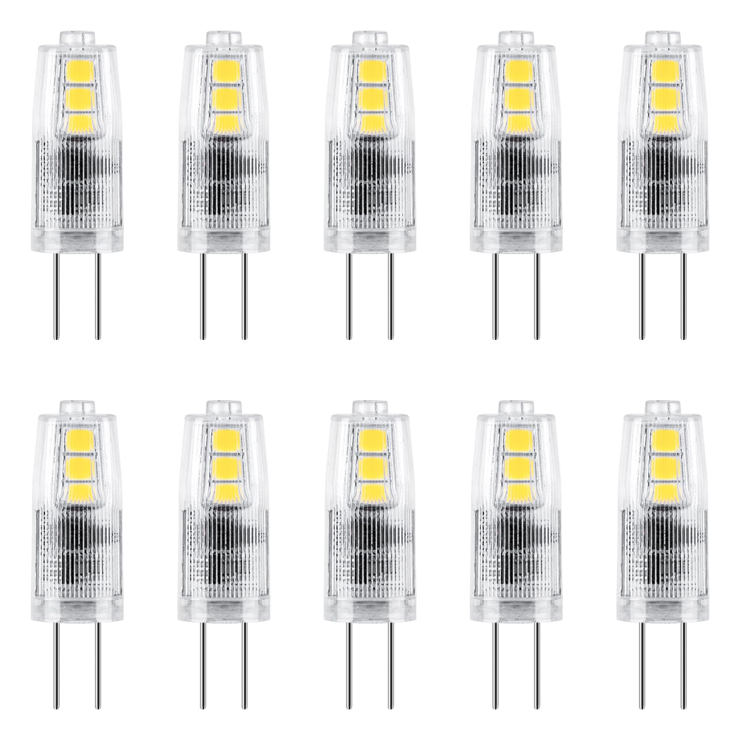 Maelsrlg G4 LED Bulb 12V AC/DC, 1.5W(20W Equivalent), JC Bi-Pin Landscape Light Bulbs, Non-Dimmable, Daylight White 6000K, 10-Pack