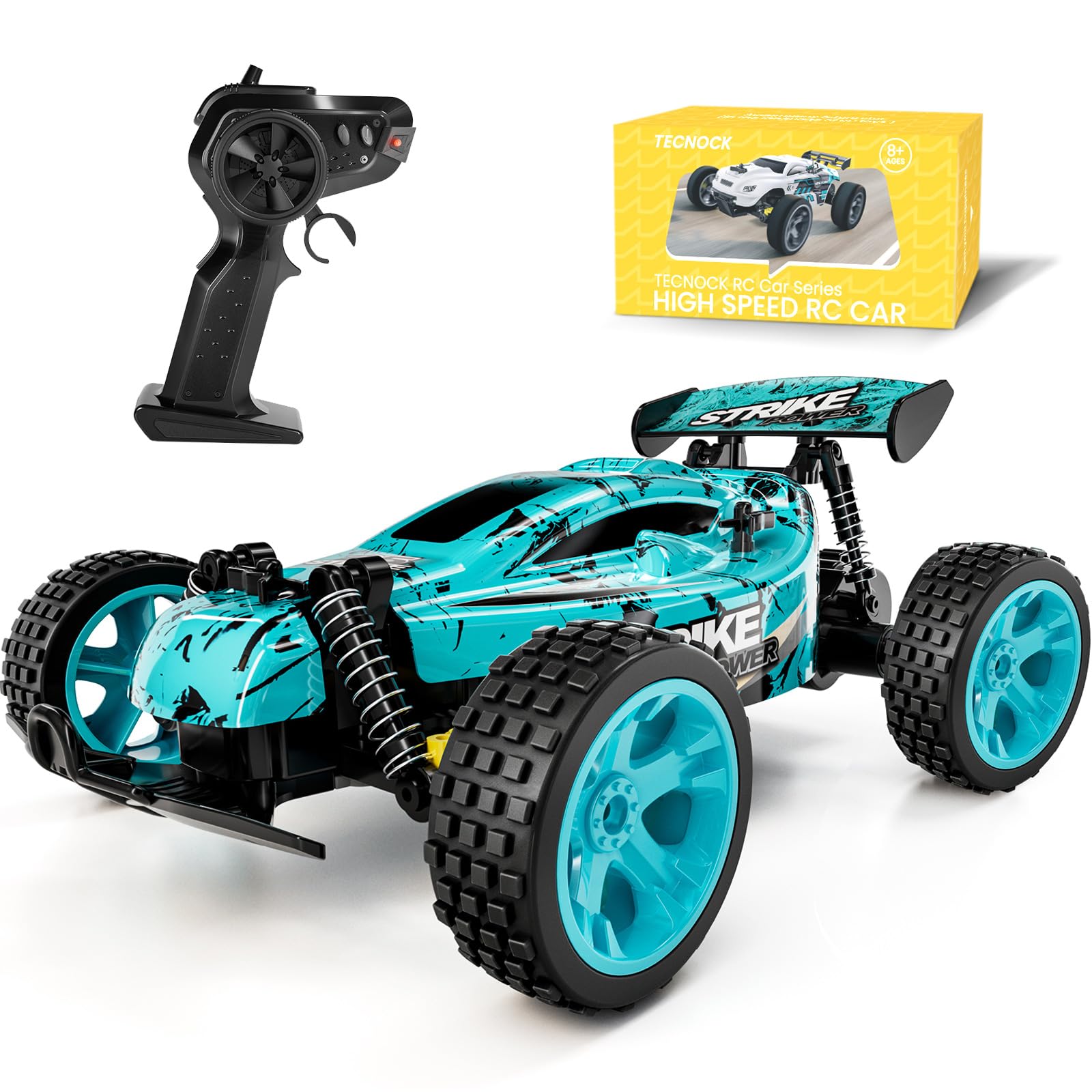 Tecnock RC Racing Car, 2.4Ghz High Speed Remote Control Car, 1:18 2WD Toy Cars Buggy for Boys & Girls with Two Rechargeable Batteries for Car, Gift for Kids(Red)