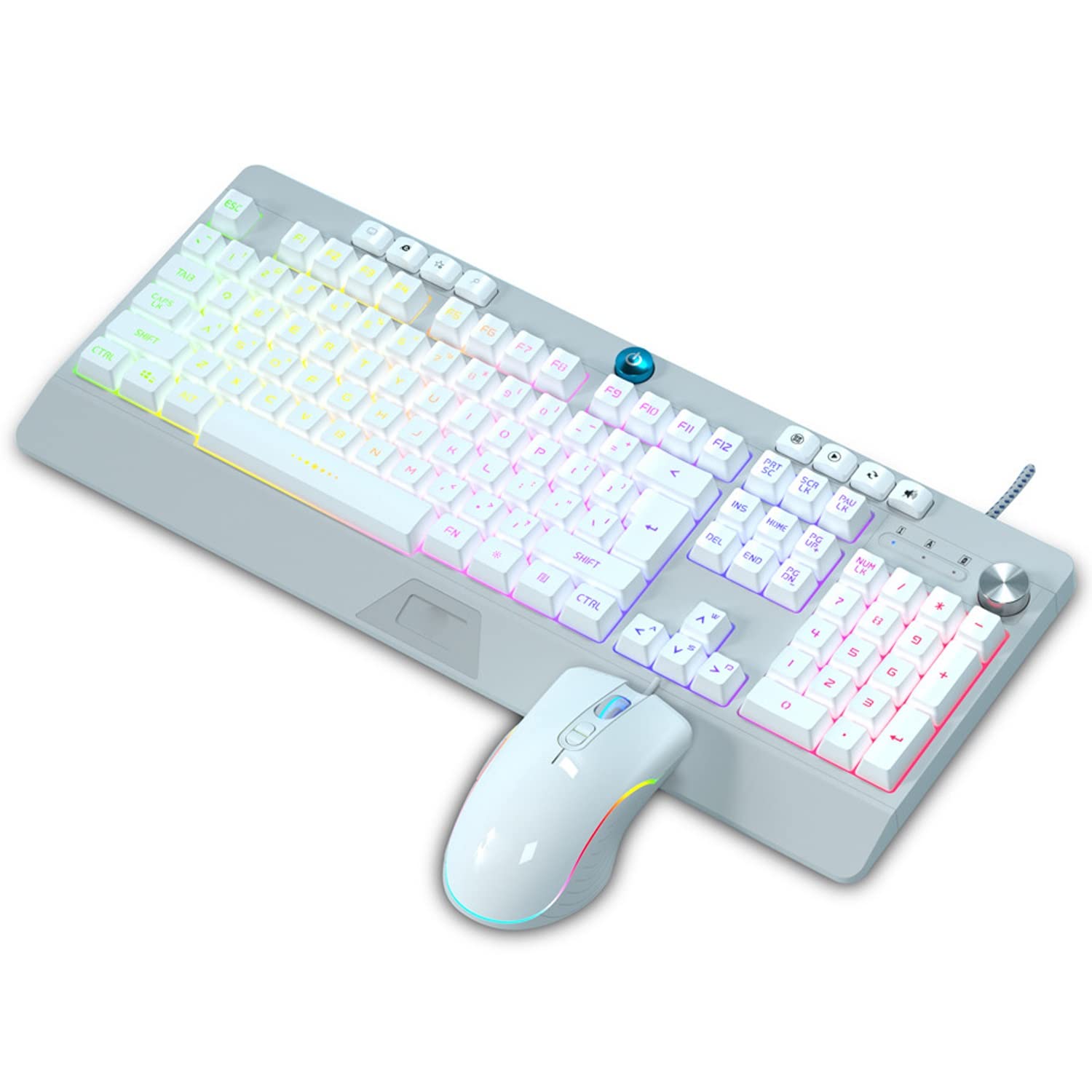 EXHNLE Gaming Keyboard and Mouse Combo Rainbow LED Backlit USB Wired Key Board with Mice 104 Key Layout Mechanical Feel Honeycomb Mice for Gamer Laptop (Color : White)