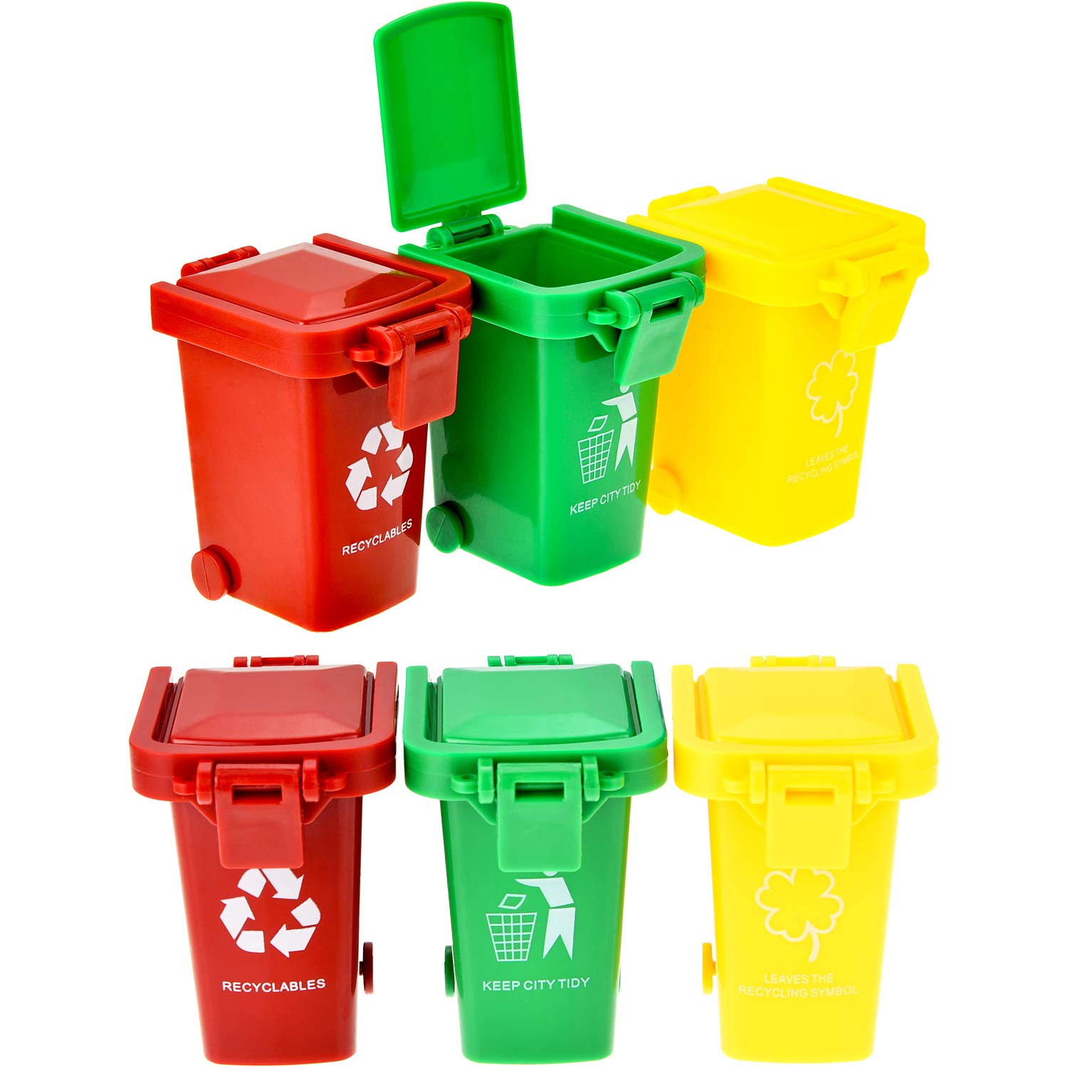 TecUnite Kids 6 Pieces Mini Trash Cans, 7.9 Gallon Capacity, ABS Material, Red, Yellow, Green Colors