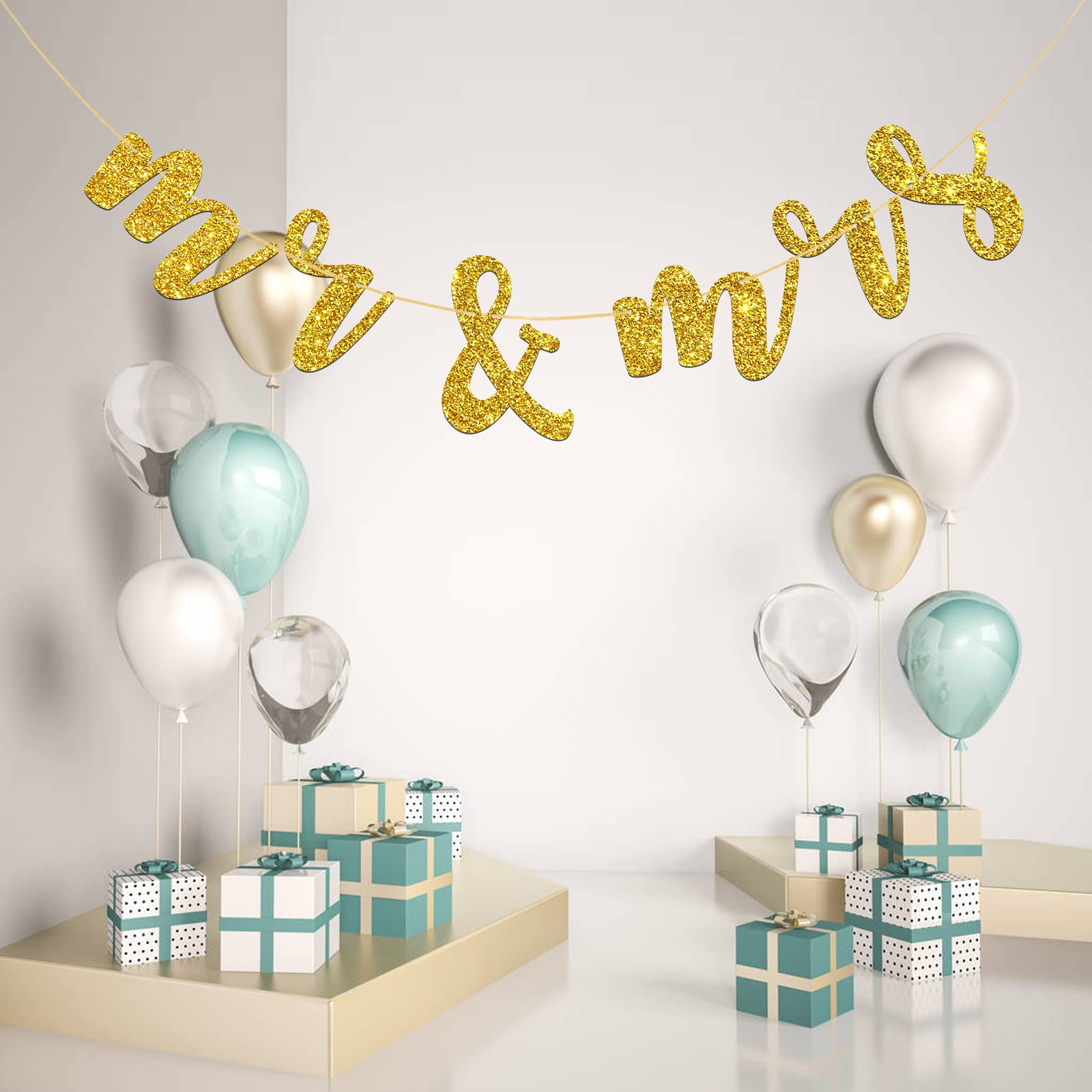 Mr & Mrs Banner for Bridal Shower, Engaged, We Still Do, Groom Bride Wedding Party Decorations (Gold Glitter)