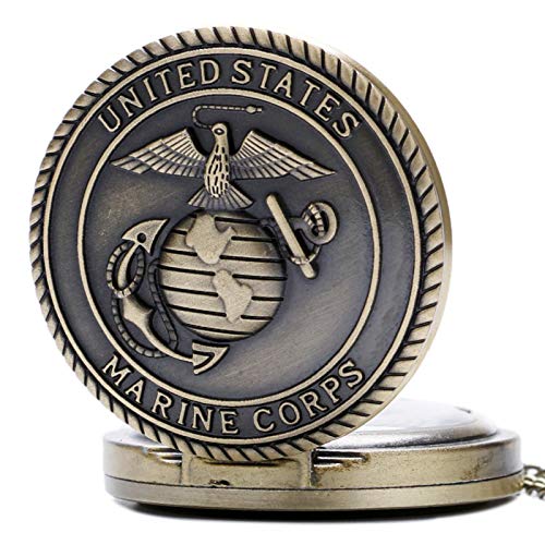 HEYBEC United States Marine Corps Pocket Watches Men Style Watch Necklace Pendant Clock-Red