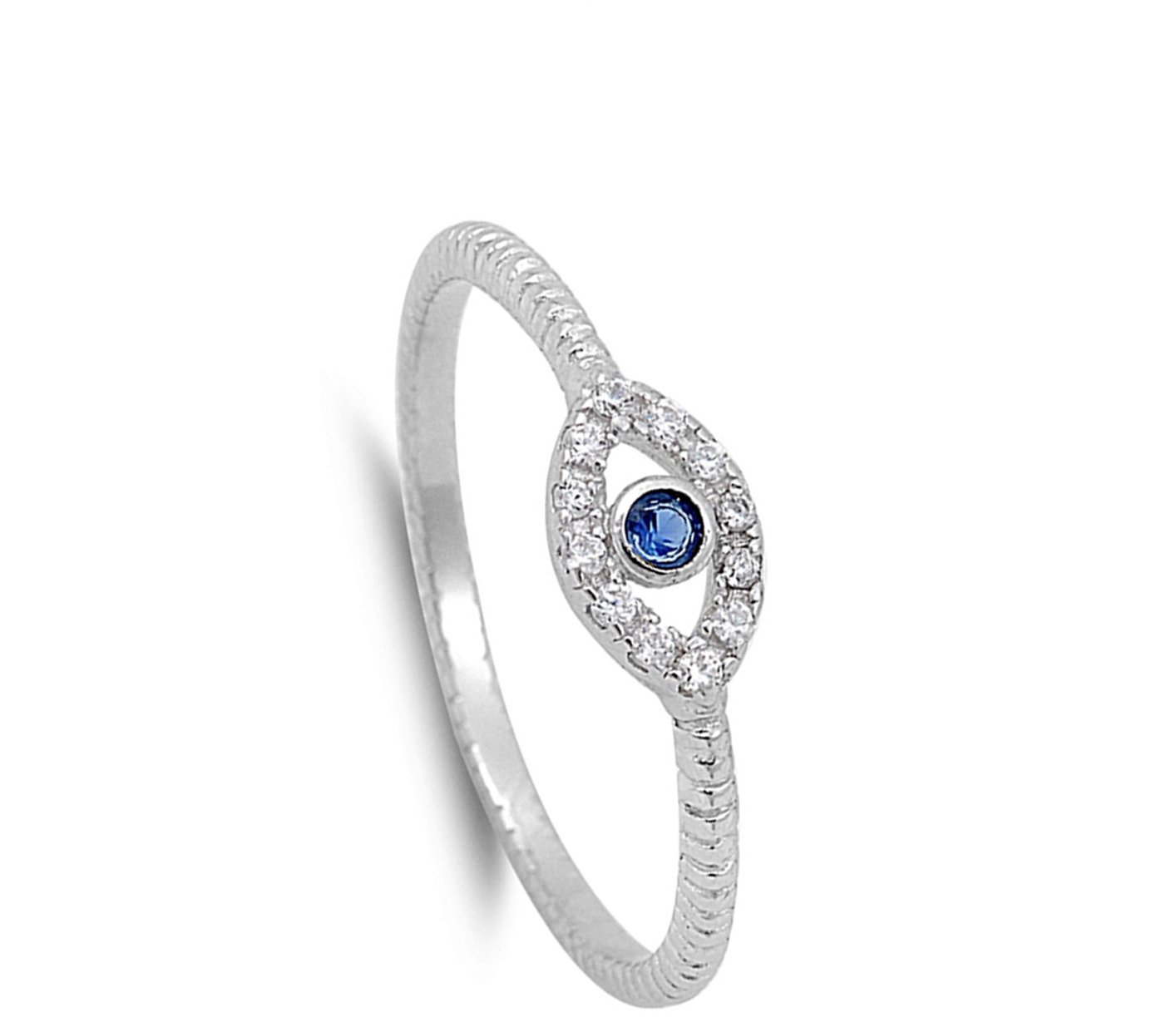 Boho Evil Eye Blue Simulated Sapphire Polished Ring .925 Sterling Silver Size 7