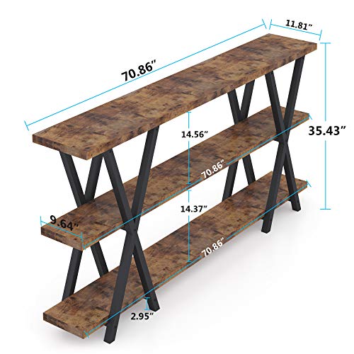 Tribesigns Wood Console Table 70-Inch Long Sofa Table, Farmhouse Entryway Tables Vintage Couch Tables Wooden Hallway Table with 3-Tier Storage Shelving for Living Room Foyer Entrance, Rustic Brown