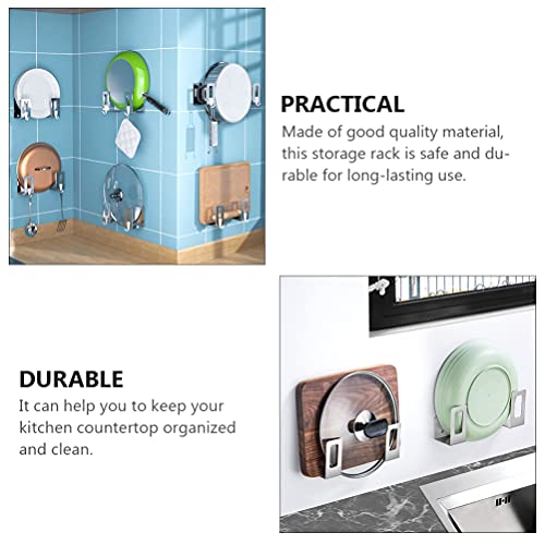 DOITOOL Shelving Brackets 4Pcs Free Punch Pot Lid Holder Storage Organizer Rack Stainless Steel Kitchen Wall Mounted Storage Rack for Pot Cover Chopping Board Wall Hung Clothes Drying Rack