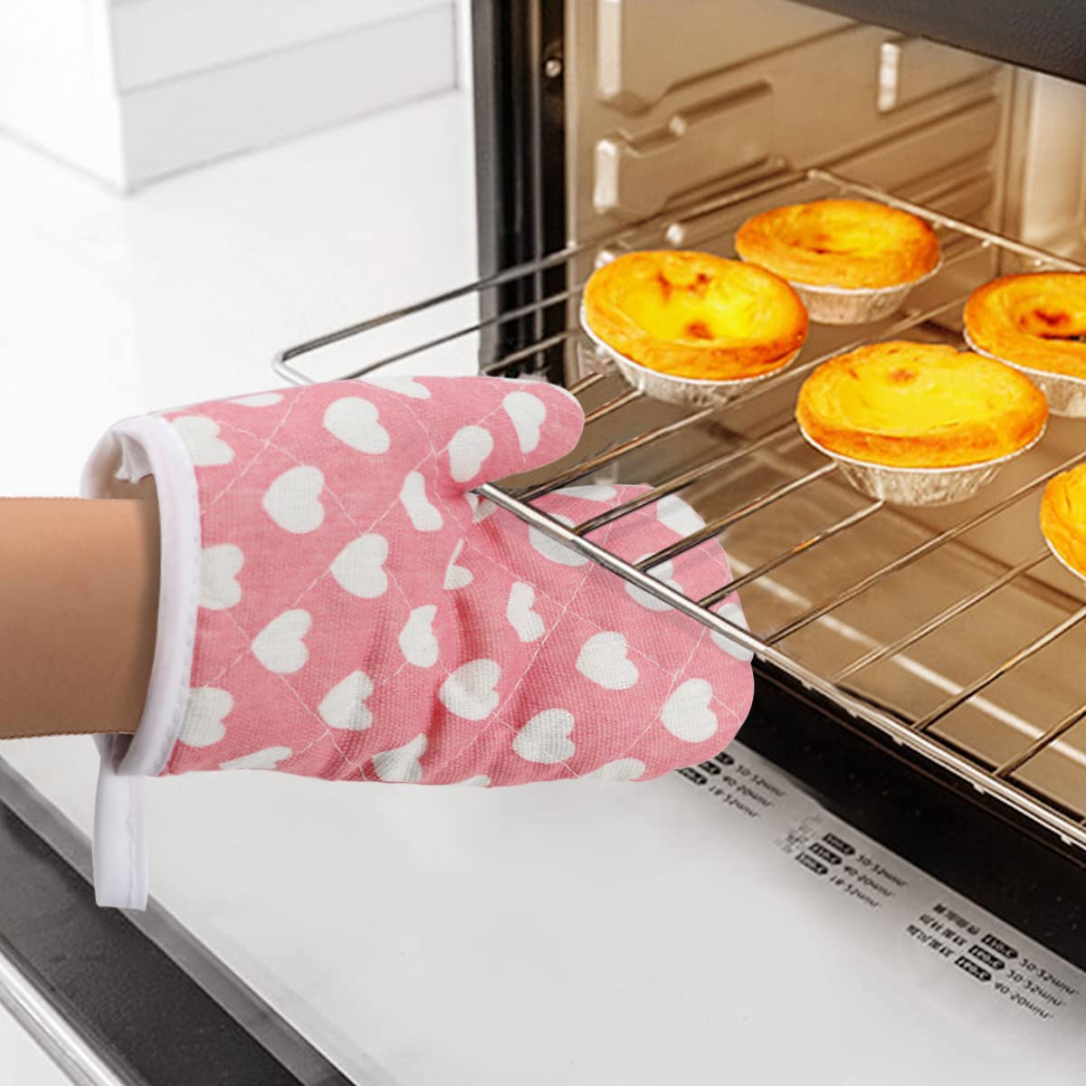 DOERDO 2 Pack Kid Oven Mitts for Children Heat Resistant Kitchen Mitts, Great for Cooking Baking, Age 4-12 (7"x4.7", Sweet Heart)
