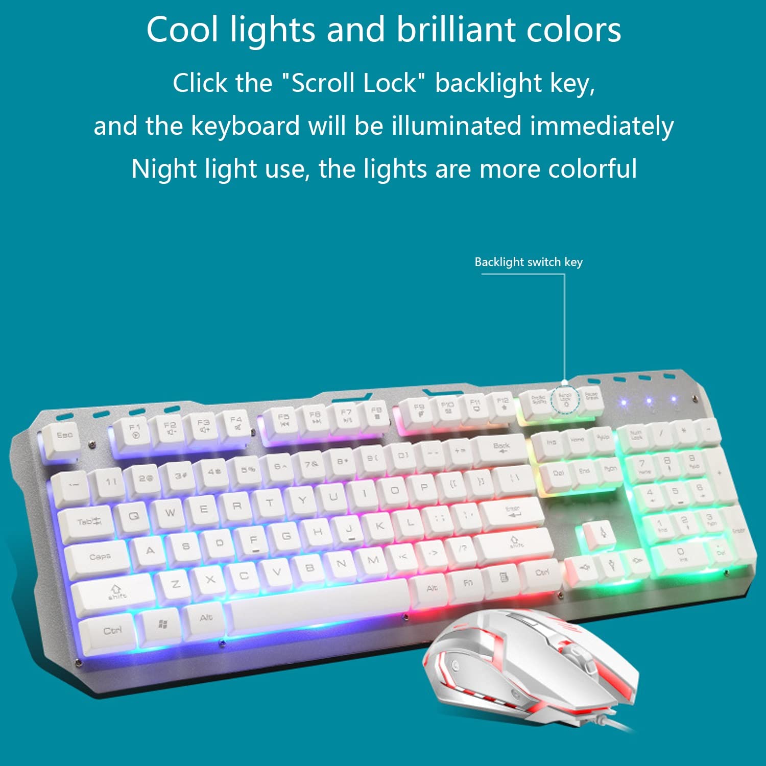 EXHNLE Light Up Keyboard and Mouse Combo, Full Size LED Rainbow Backlit Gaming Keyboard, 104 Keys Keyboard Mouse, for PC Computer Gamer