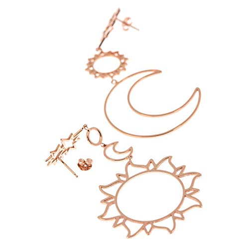 Bohemian Hollow Sun Moon Stars Asymmetric Big Drop Dangle Earrings for Women Jewelry-Gold