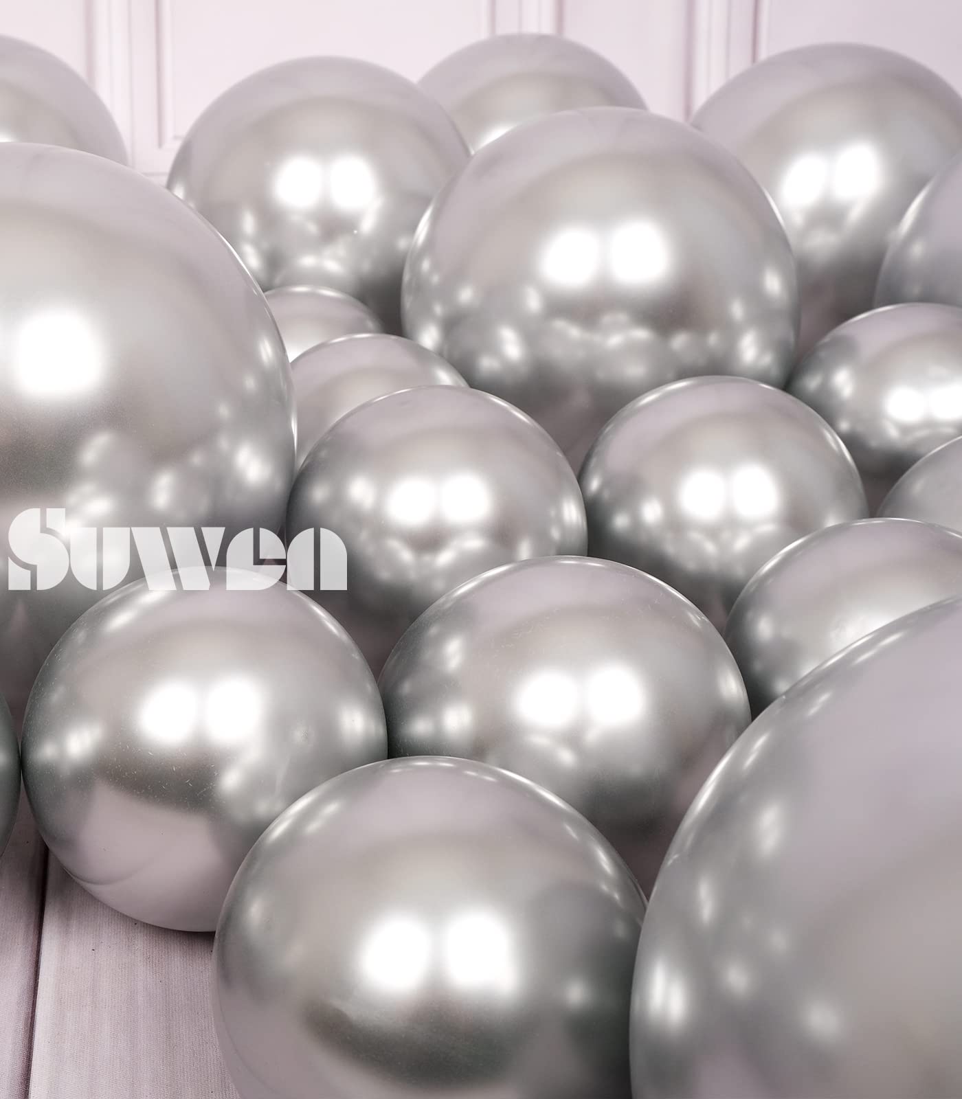 SUWEN Silver Metallic Balloons Kit 67PCS 10 Inch 5 Inch Different Sizes Latex Helium Shiny Chrome Silver Balloons for Birthday Graduation Anniversary Party Decorations