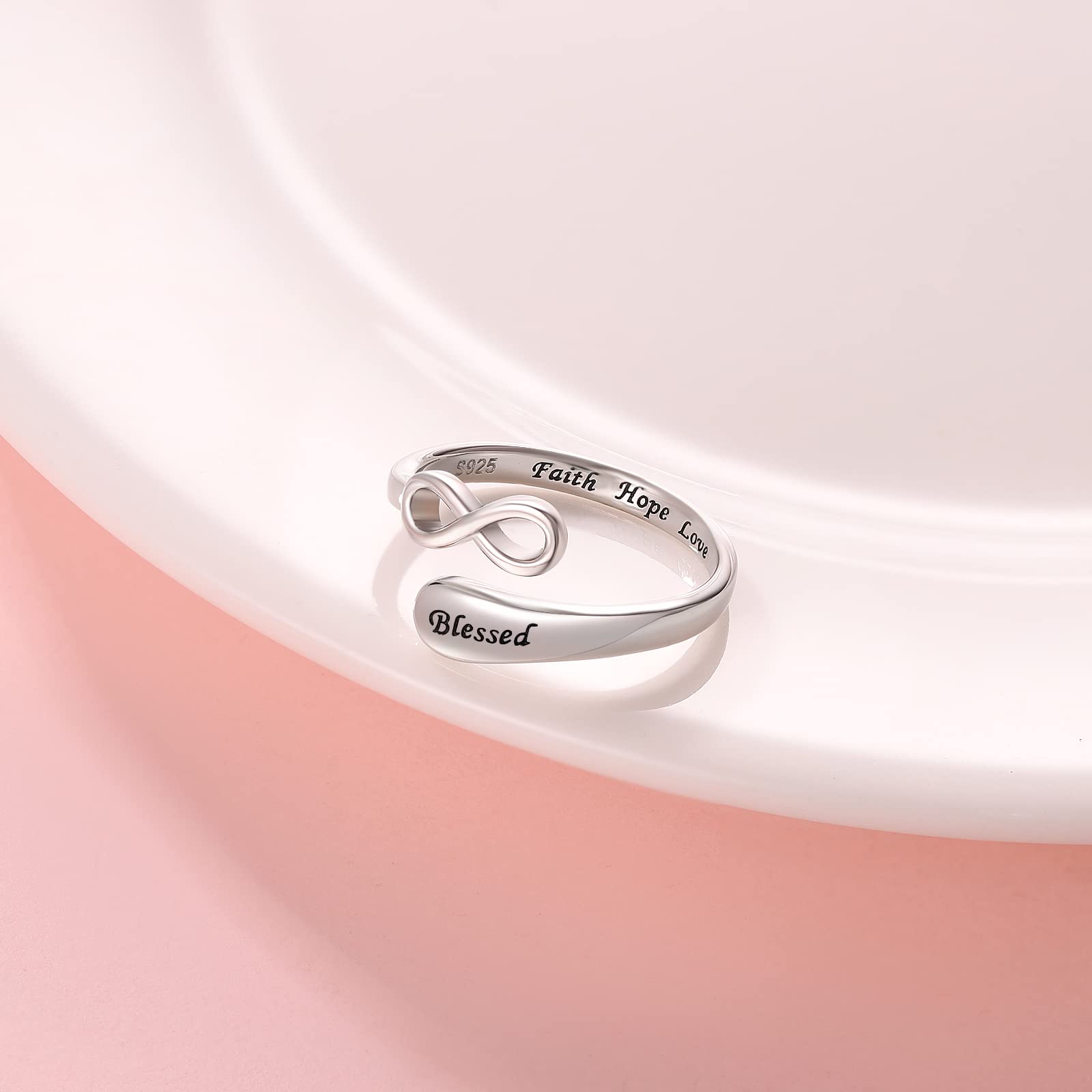 Bolelis 925-Sterling-Silver Just Breathe Rings - Inspirational Adjustable Jewelry Personality Encouragement Gift for Teens Women (Infinity Blessed)