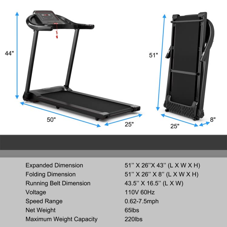 Electric Folding Treadmill with HD LED Display and APP Control Speaker, Black
