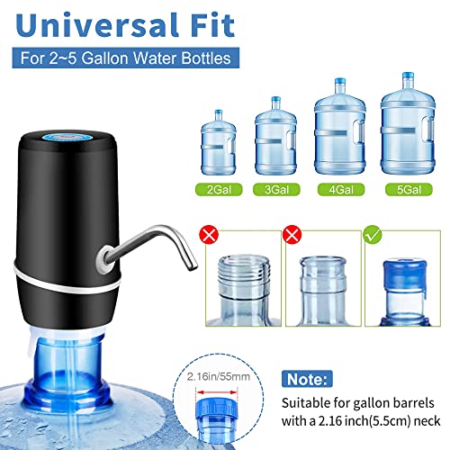 Water Dispenser for 5 Gallon Bottle, Electric Drinking Water Pump Portable Automatic Water Pump for Camping, Kitchen, Home, Office, Car, Fits for Indoor and Outdoor(Black)
