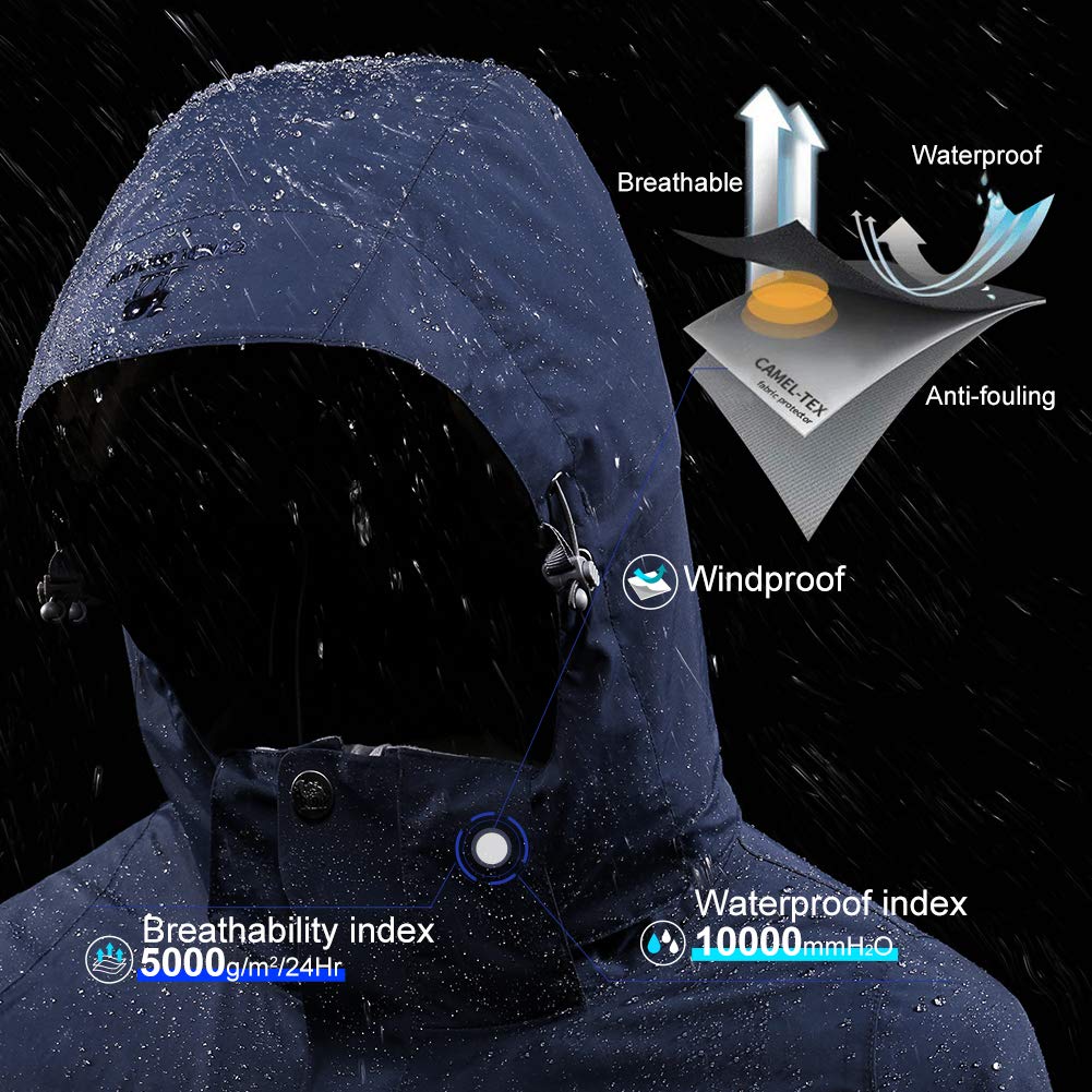 CAMEL CROWN Men’s Ski Jacket 3 in 1 Waterproof Winter Jacket Snow Jacket Windproof Hooded with Inner Warm Fleece Coat