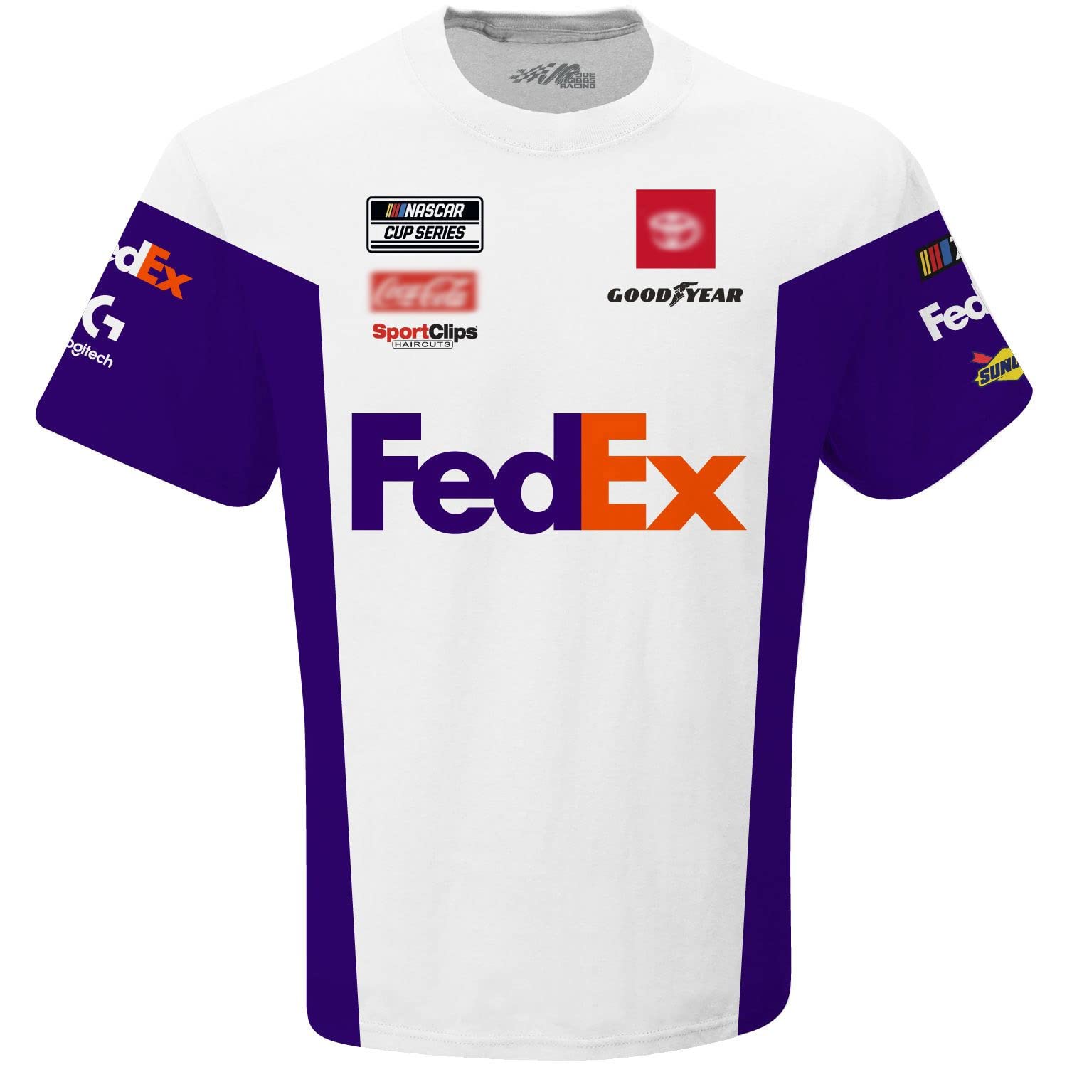 Checkered Flag Sports Denny Hamlin 2023 FedEx Sublimated Uniform Pit Crew T-Shirt (as1, Alpha, x_l, Regular, Regular) White