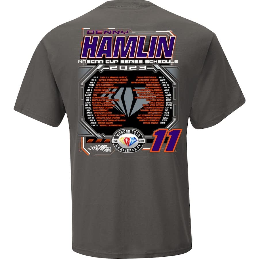 Checkered Flag Sports Denny Hamlin 2023 Cup Series Schedule T-Shirt Gray Medium