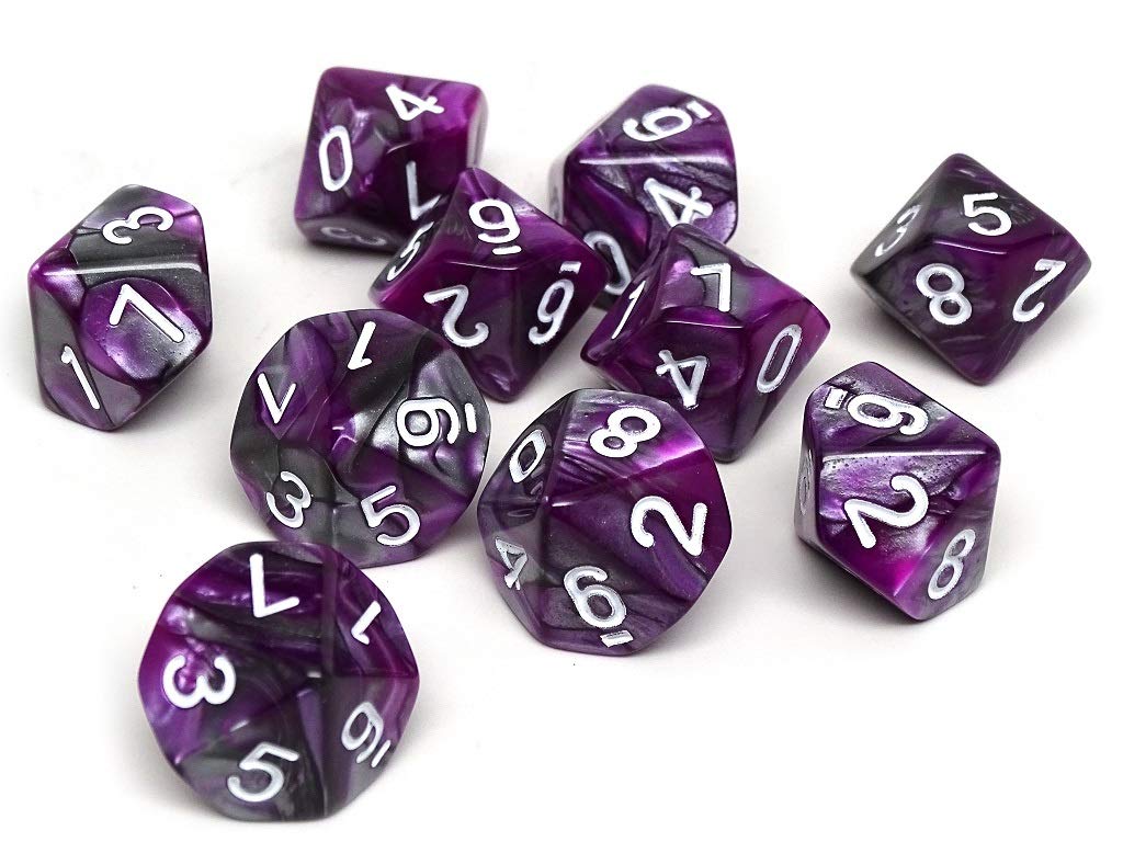 Ten Count Purple and Grey Granite D10 Collection - 10 Count Pack of Matching Numbered 10 Sided Dice - Perfect for Tabletop War Games, RPGs, and Educational Use