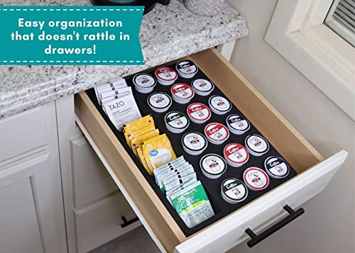 Coffee Pod and Tea Bag Organizer Drawer Tray 10.9 x 14.9 Holds 18 Fits Keurig K-Cup Fits Most Standard Tea Packets (Up to 3" wide) Durable High Density Waterproof Foam