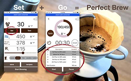 Coffee Scale with Timer, Pour Over Coffee Scale, Espresso Scale, Wireless, free mobile apps, USB Rechargeable Battery, 0.1g 3000g