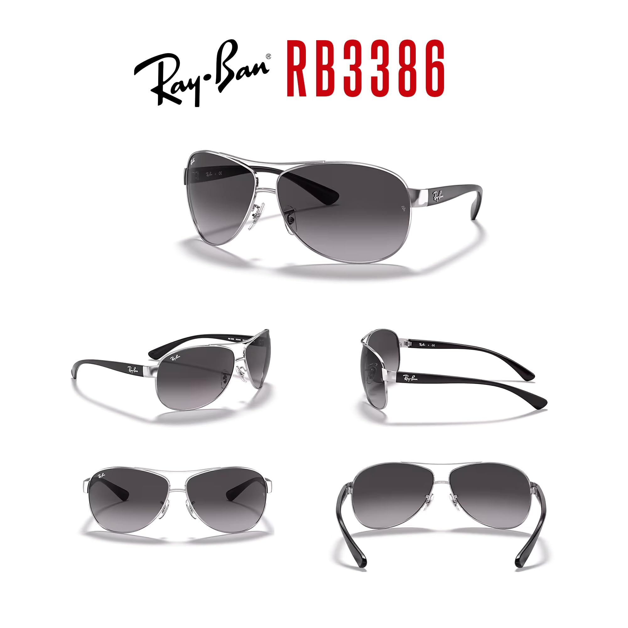 Ray-Ban RB3386 003/8G 63MM Silver/Plastic Lens Grey Gradient Aviator Sunglasses For Men + BUNDLE with Designer iWear Eyewear Kit