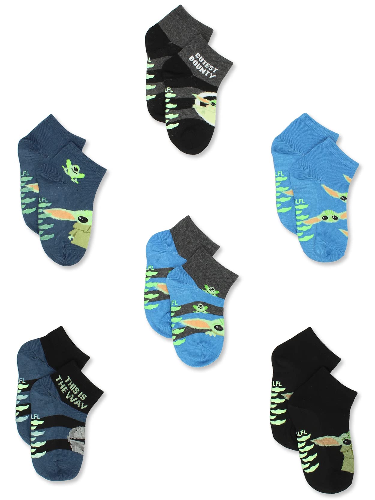 Disney Star Wars The Mandalorian Baby Yoda Toddler Kids 6 Pack Gripper Socks (Small, Grey)