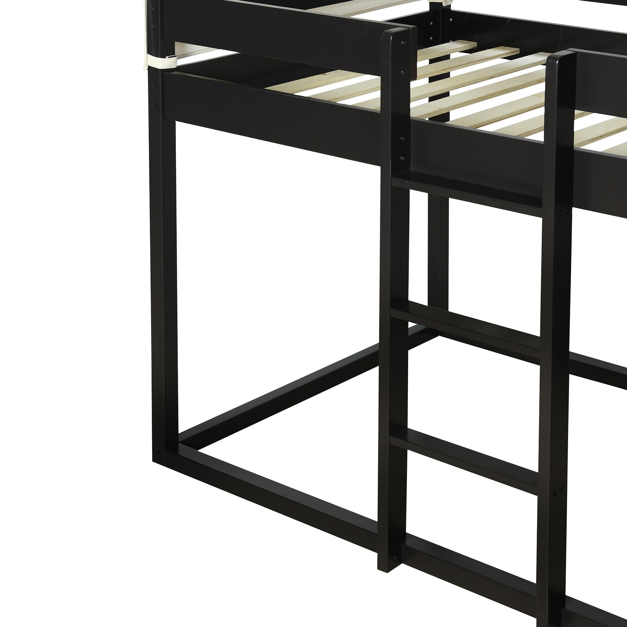 Harper & Bright Designs House Bunk Bed Twin Over Twin Kids Bunk Bed Wood Frame, Floor Bunk Bed with Tent, for Girls Boys (Twin Size, Espresso)