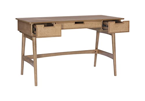 Linon Natural Dutton Wood and Rattan Desk