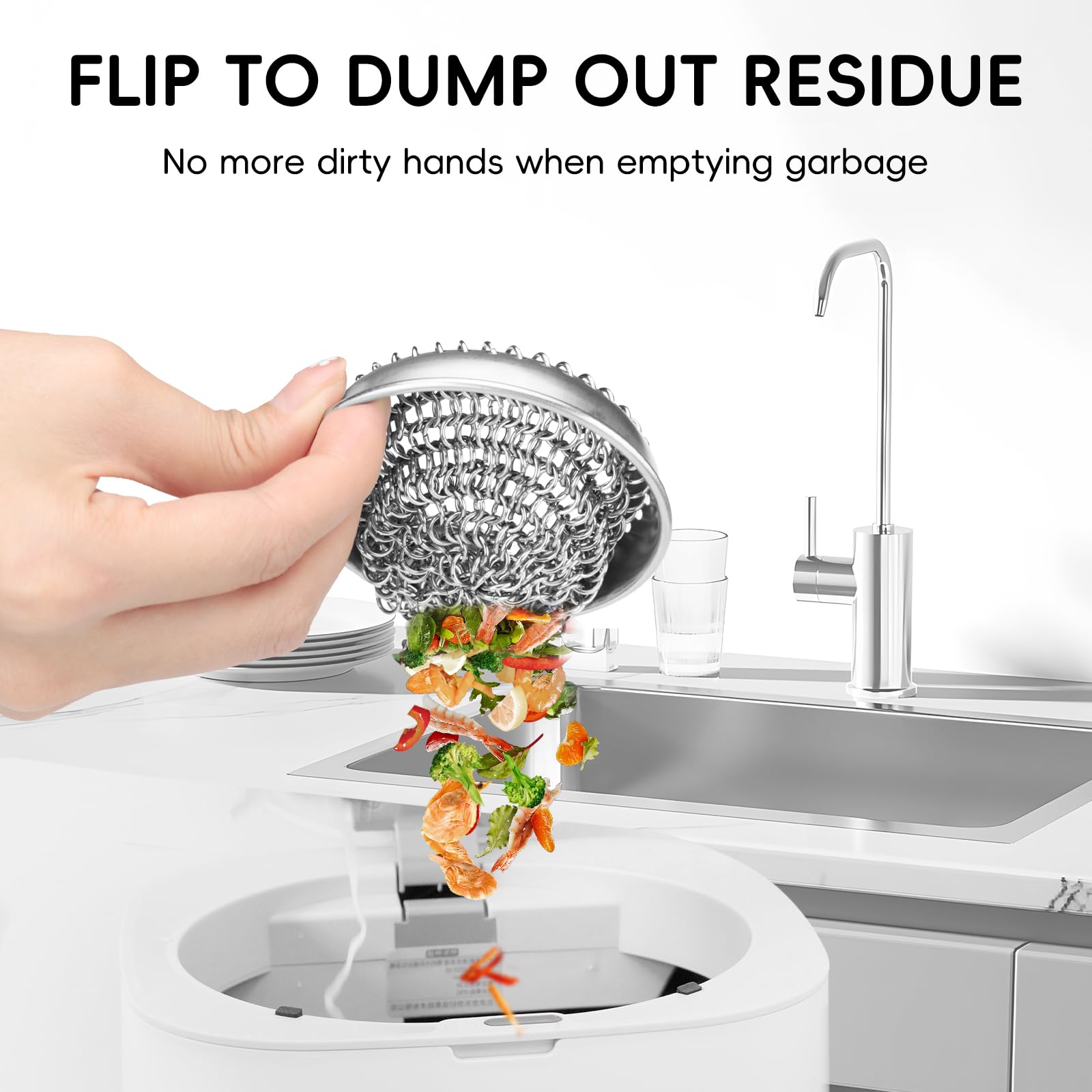Kitchen Sink Drain Strainer, Wokdada Reversible Insert Mesh Sink Strainer, 304 Stainless Steel Sink Strainer, Clog-free Garbage Disposal Sink Catcher Strainer, 3.19 Inch Sturdy Metal Sink Screen