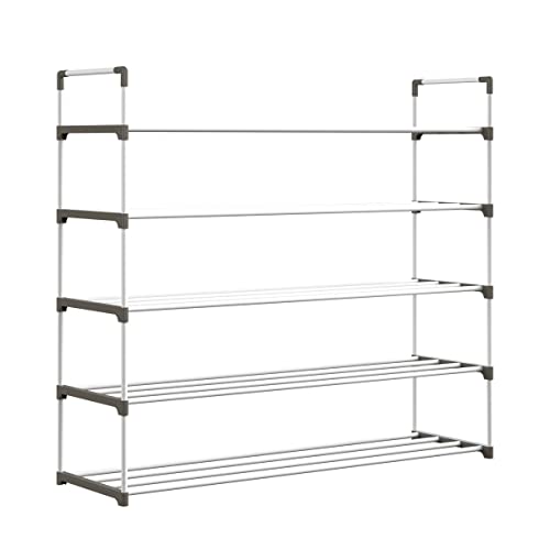 Home-Complete Shoe Rack – 5-Tier Shoe Organizer for Closet, Bathroom, Entryway – Shelf Holds 25 Pairs of Sneakers, Heels, and Boots (White)