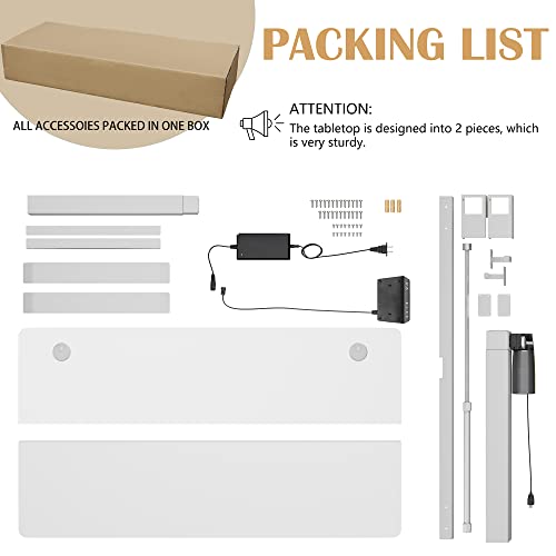 Meilocar Height Adjustable Electric Standing Desk, Sit Stand Computer Desk with Memory Controller, Home Office Workstation Stand up Desk with Splice Board, 63" x 24" Tabletop (White Top + White Frame)