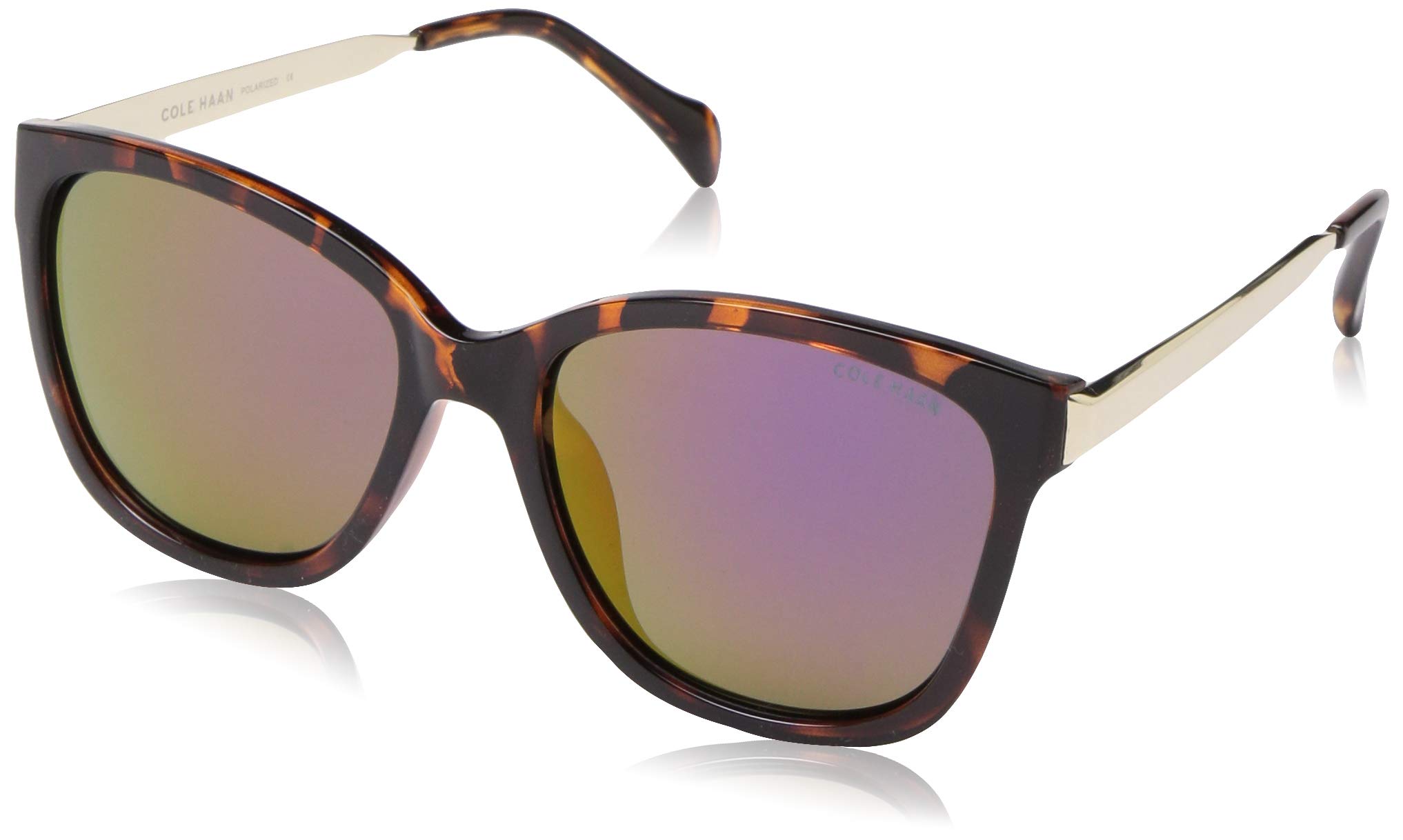 COLE HAAN Women's CH9001 Polarized Square Sunglasses, Tortoise, One Size