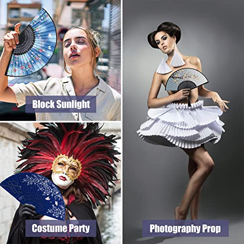 WEARXI Hand Held Fan, 4 PCS Hand Fans for Women Foldable, 8.3" Silk Folding Fan with Bamboo Frames, Chinese Japenese Paper Hand Fan Foldable for Cosplay, Dancing, Party, Wedding, Home Decoration