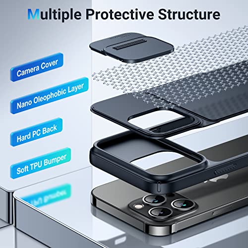Simtect Designed for iPhone 14 Pro Max Case with Sliding Camera Cover, Shockproof & Military-Grade Protective Silicone Phone Case for iPhone 14 Pro Max 6.7 inch - Black