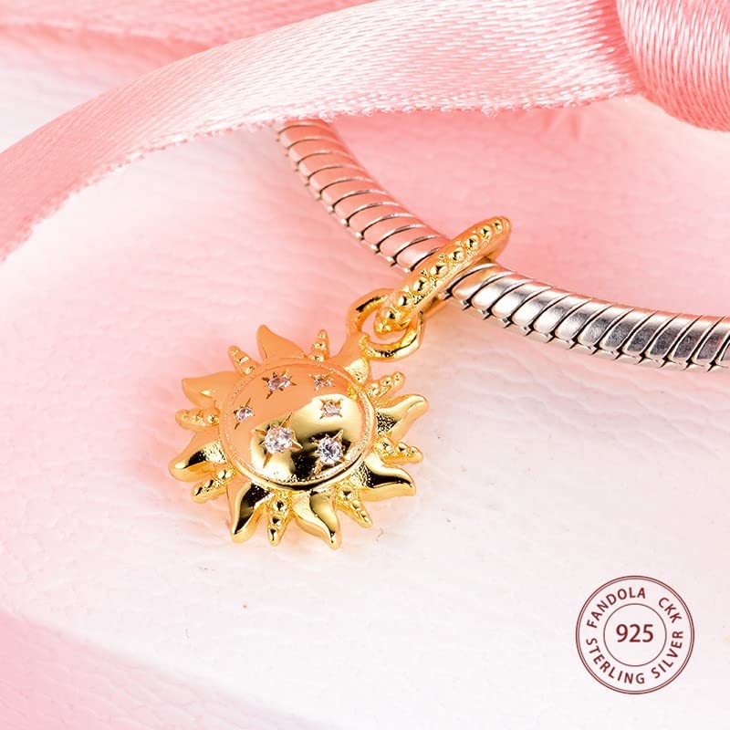 Bolenvi Stunning 925 Sterling Silver Charms Beads Pendants for Pandora Bracelets & Necklaces (Gold Sun Celestial)