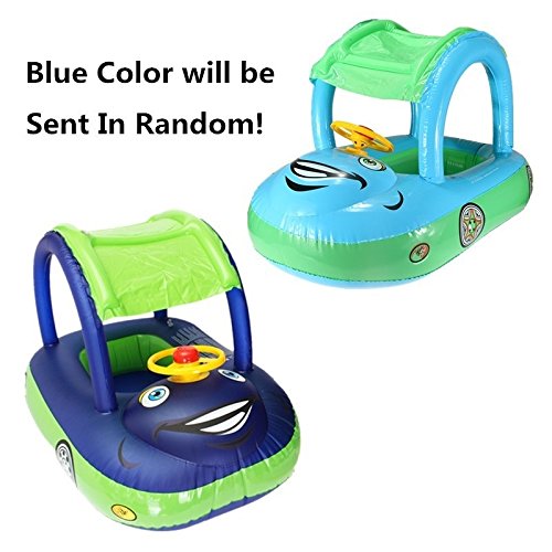 QIAONIUNIU Baby Pool Float with Canopy Summer Steering Wheel Sunshade Swim Ring Car Inflatable Toys Infants Float Seat Boat for Kids Toddlers