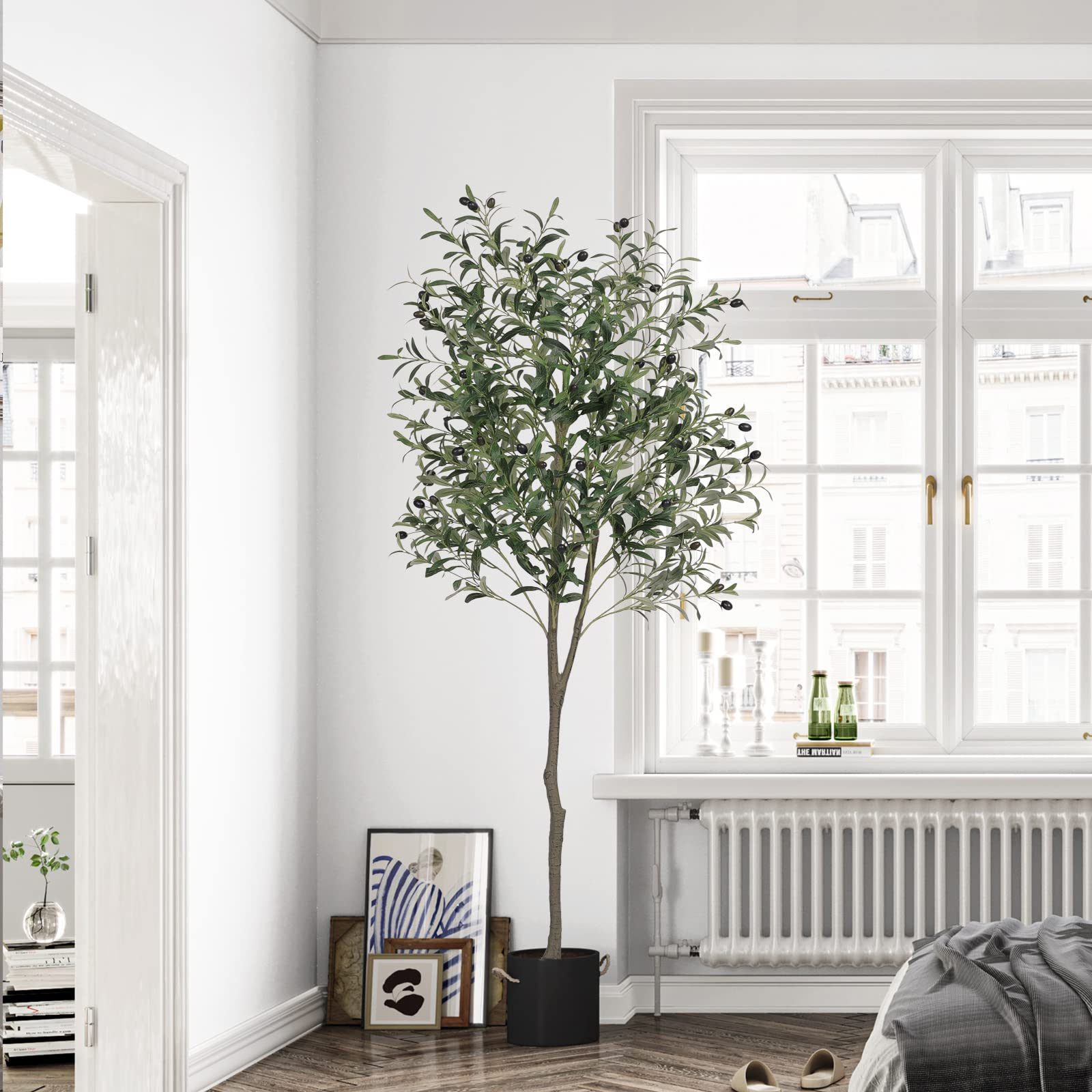 VIAGDO Artificial Olive Tree 6ft Tall Fake Potted Olive Silk Tree with Planter Large Faux Olive Branches and Fruits Artificial Tree for Home Office Living Room Decor Indoor, 1176 Leaves