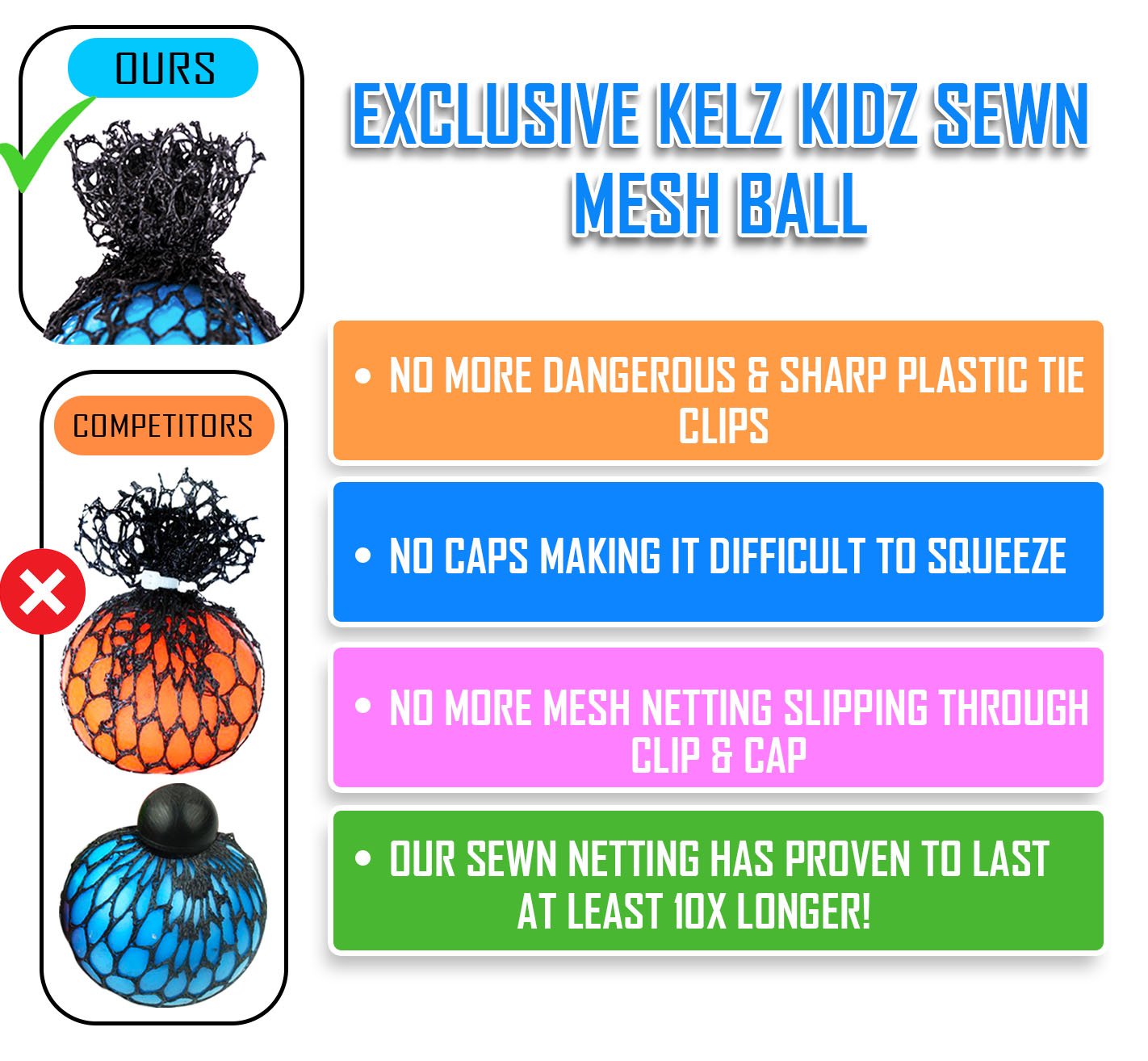 Quality & Durable Mesh Squishy Balls with Exclusive Sewn Mesh! (Multi, 12 Pack)