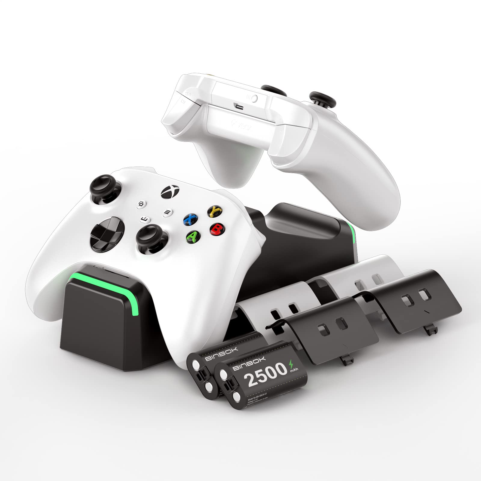 Controller Charger Station for Xbox, Charging Station for Xbox Controller with 2 Batteries & 4 Covers, 2x2500 Rechargeable Battery Packs Compatible with Xbox Series X|S/Xbox One/Xbox One S/X/Elite