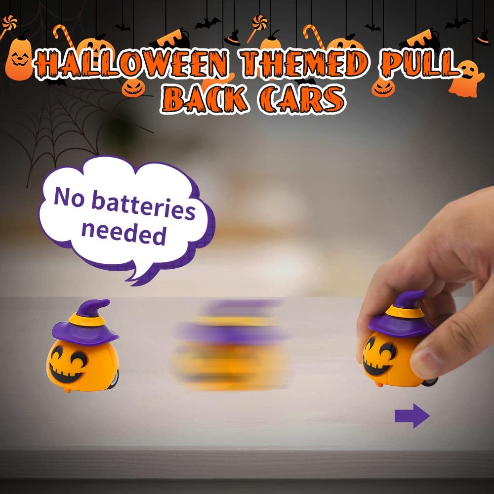DAZZCOOL Halloween 28Piece Pull Back Cars and Trucks Toy Vehicles Set for Toddlers