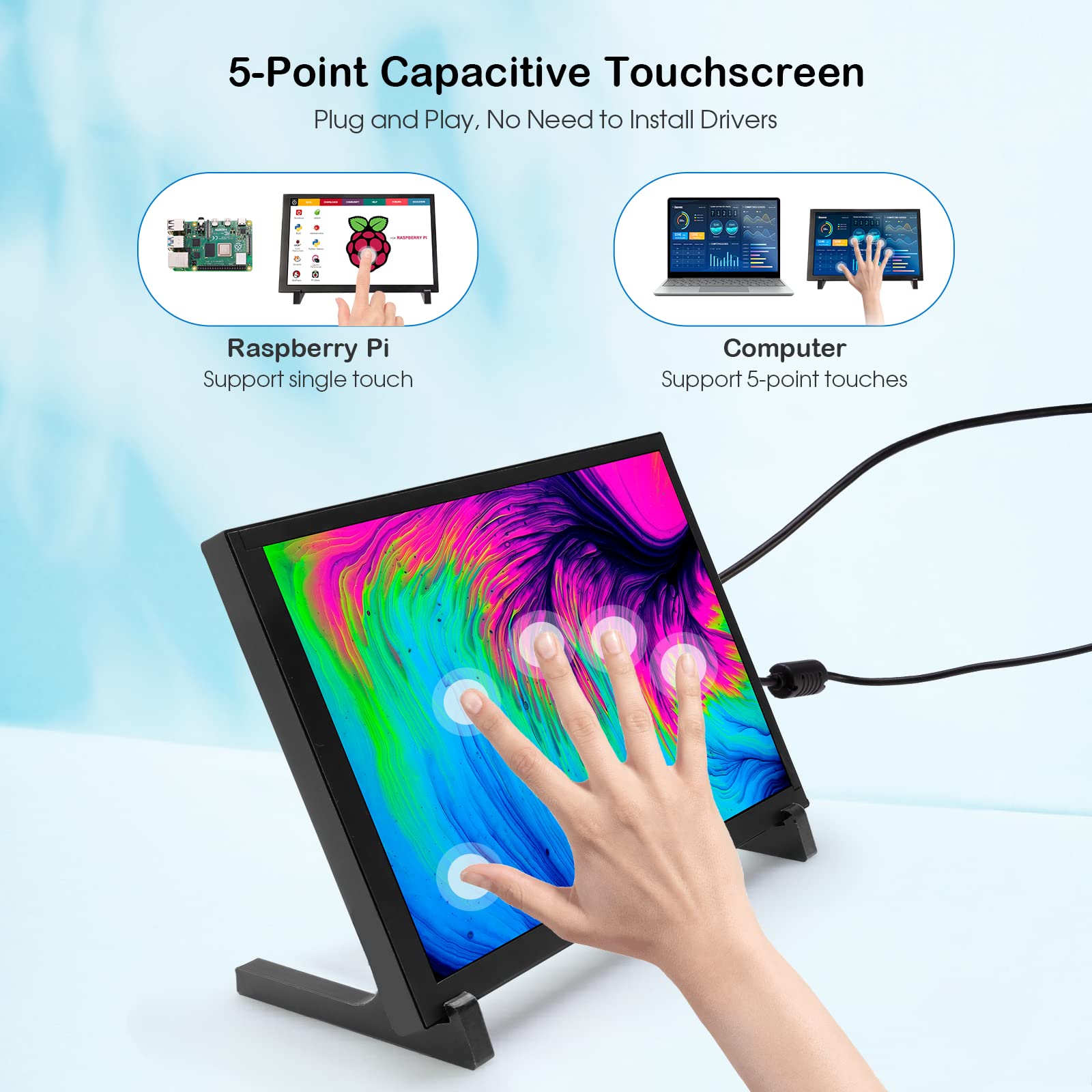 ELECROW Touchscreen Monitor 10.1 inch Touch Screen IPS 1280x800 LCD Display Small Monitor Compatible with Raspberry Pi Jetson Nano PC