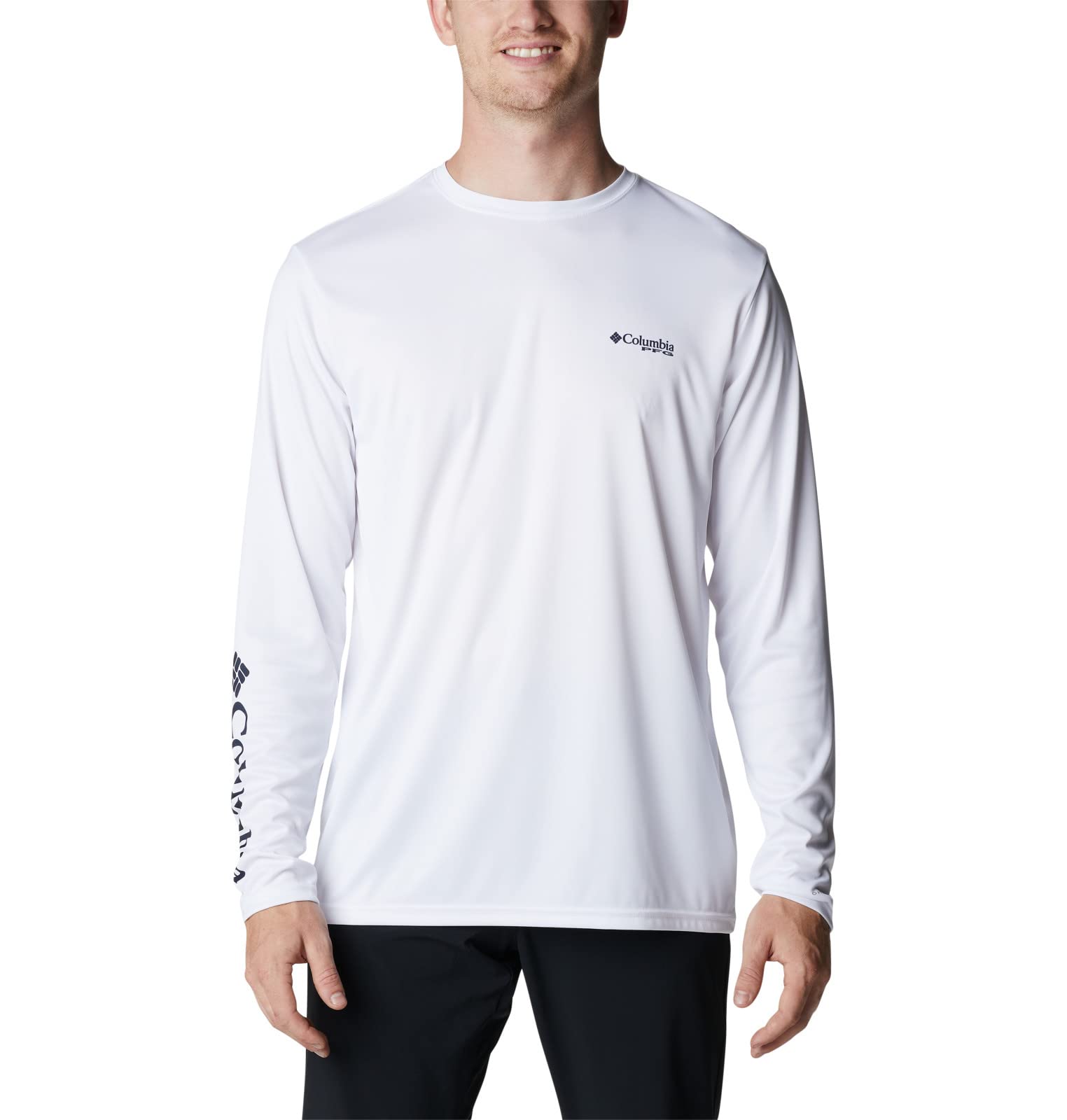 Columbia Men's Terminal Tackle PFG Americana Badge Long Sleeve, Collegiate Navy/Saltwater, X-Large