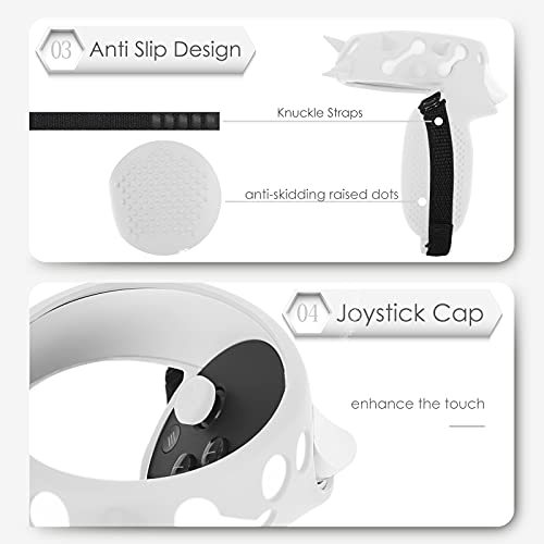 Controller Cover for Quest 2 Silicone Halo Strap VR Grip Protective Shell with Dumbbell Shape Holes & Cool Spikes Anti Shock Anti-Slip Anti Scratch No Signal Block Quest 2 Accessories (White)