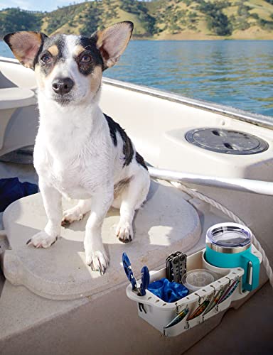 KEMIMOTO Boat Cup Holder, Boat Caddy Organizer Marine Cup Holder with Drainage Hole Universal Fishing Caddy Cabin Storage for Boat, White