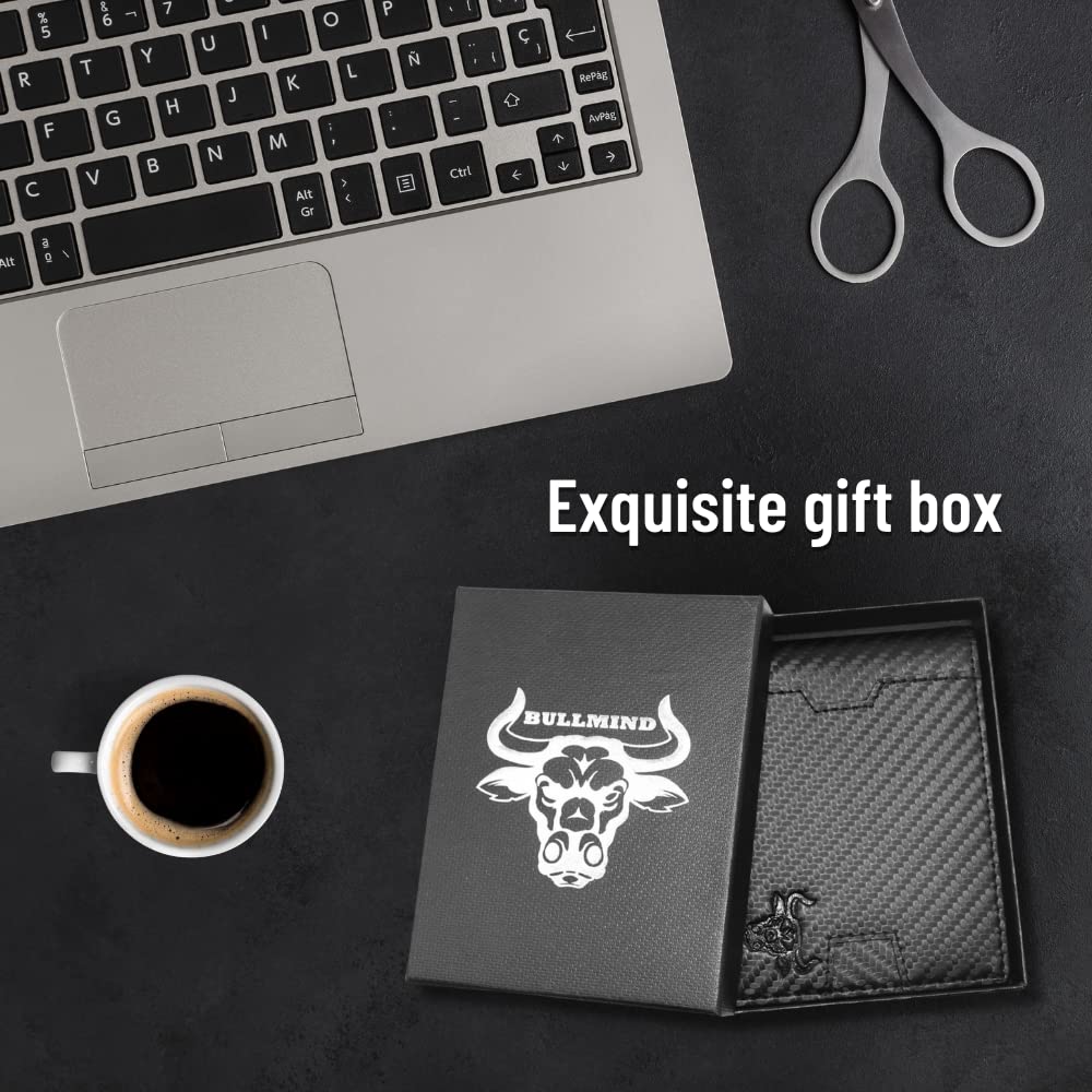 BULLMIND Wallet For Men Slim Minimalist Carbon Fiber Bifold Larger Capacity RFID Blocking With 11 Slots Credit Cards Holder with Money Clip and Box
